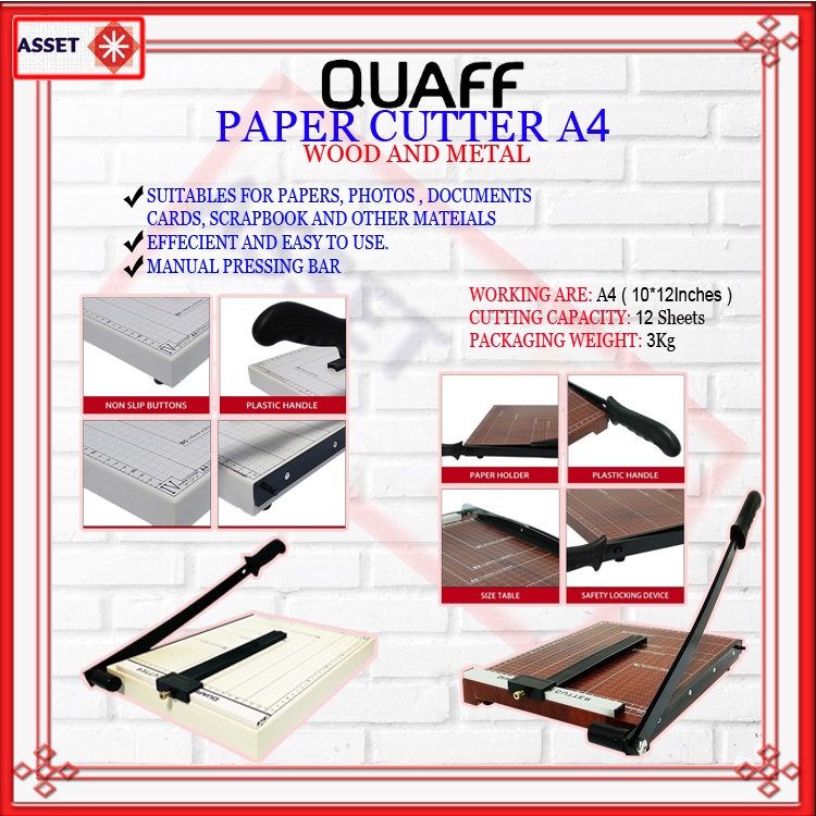 QUAFF PAPER CUTTER A4 (WOOD/METAL) FOR DOCUMENTS/PICTURES | Shopee ...