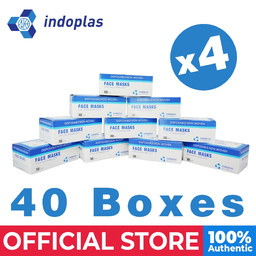 Indoplas Disposable Face Mask 3-Ply with Earloop 40 boxes (2000 pcs ...