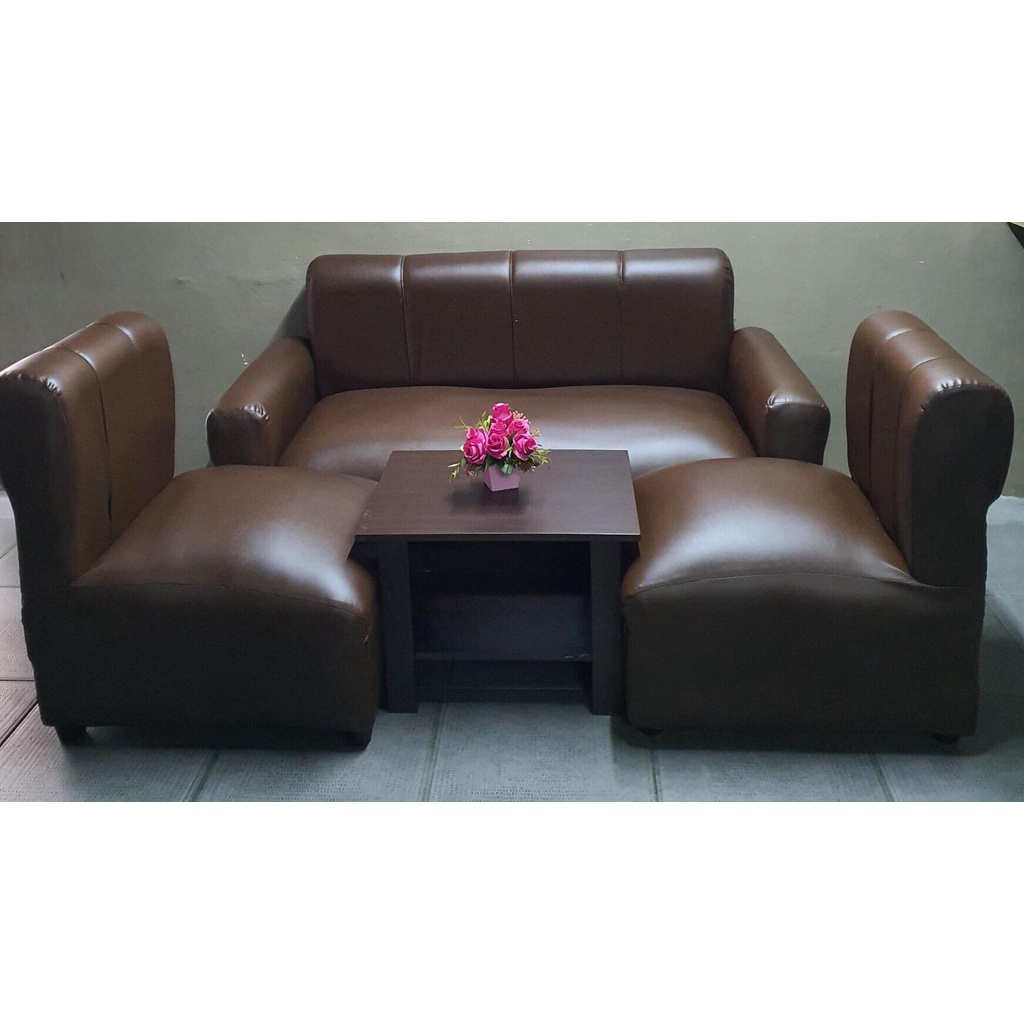 Sofa Set (Leather Brown) with center table | Shopee Philippines