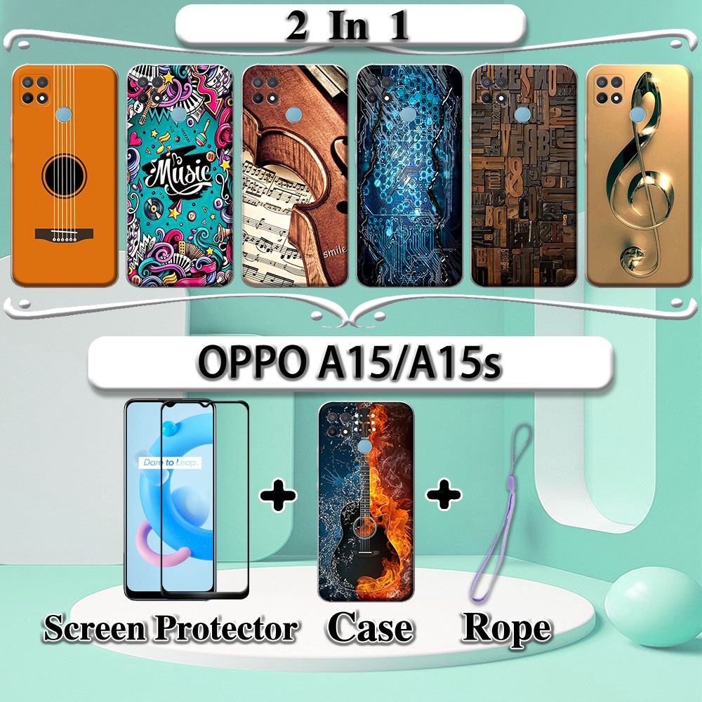 2 IN 1 OPPO A15 A15s Case with Tempered Glass Curved Ceramic Screen ...