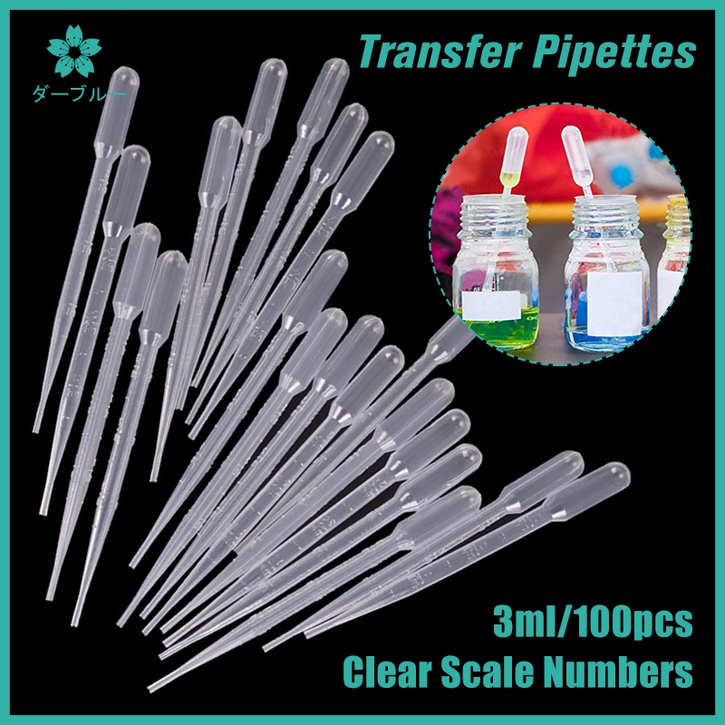 100Pack 3ml Calibrated Pipette Dropper Non-toxic Clear Disposable ...