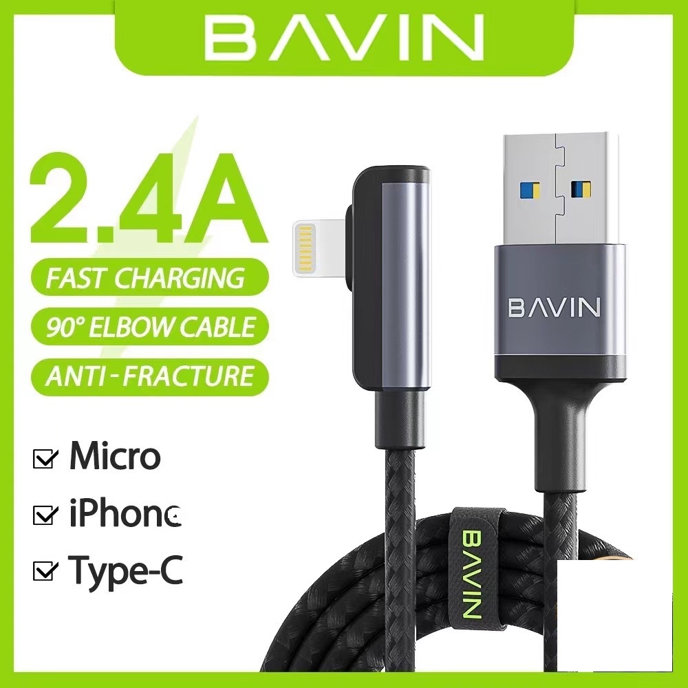 BAVIN CB211 2.4A Quick Charging USB Cable w/ 90 Degree Angle & Elbow ...