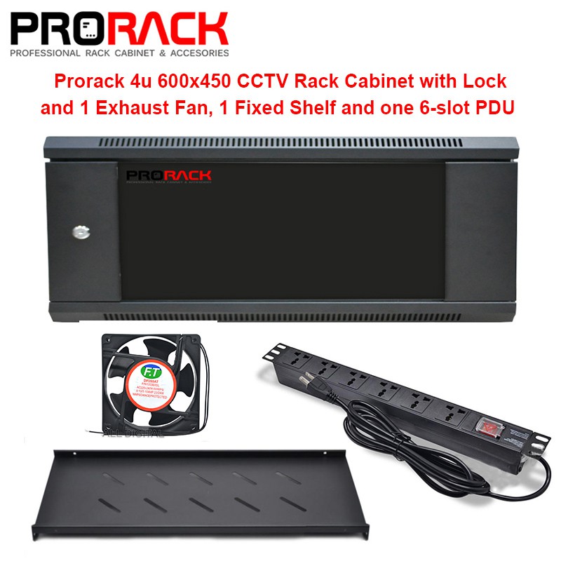 PRORACK 4U 600x450 CCTV Rack Cabinet w/ Lock & 1 Exhaust Fan, 1 Fixed ...