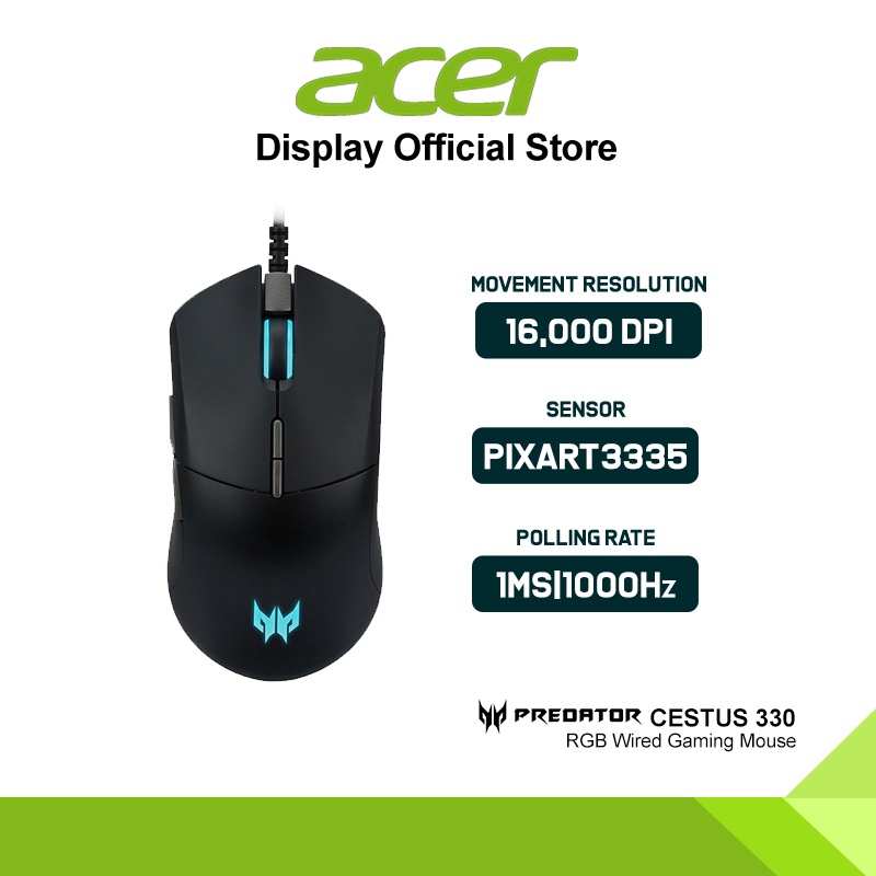 Acer Predator Cestus 330 RGB Gaming Mouse, PixArt 3335 Sensor, 16000 ...