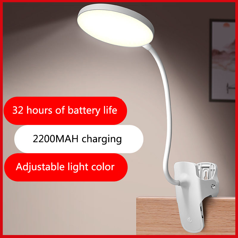 Clip-on LED desk table lamp eye protection rechargeable student ...