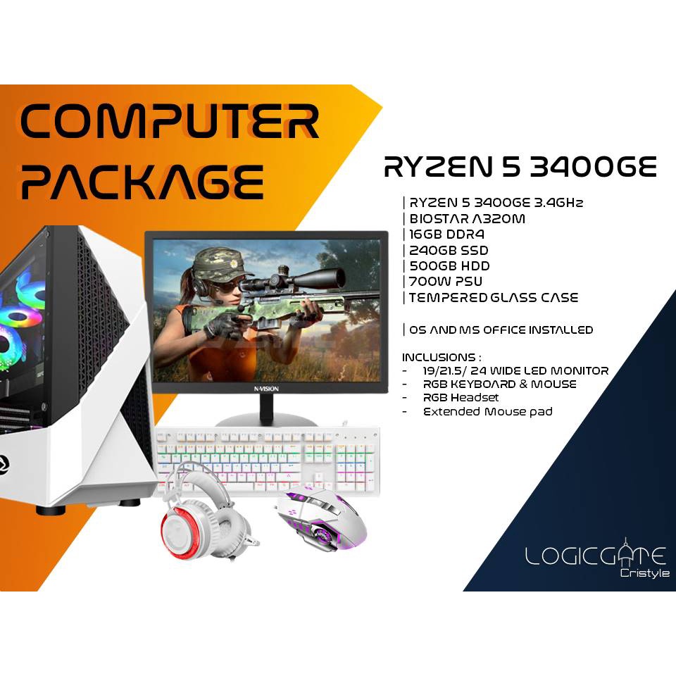 Ryzen 5 PRO 3400GE 4.2GHz/16GB/240GB/500GB COMPUTER PACKAGE '24 Inch ...