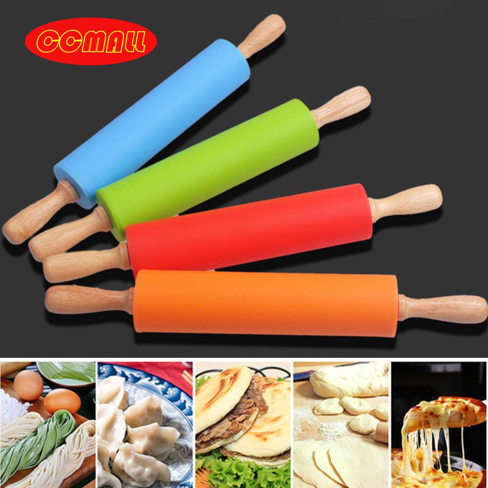 Silicone Non-Stick Wooden Handle Rolling Pin Pastry Dough Flour Roller ... Silicone Non-Stick Wooden Handle Rolling Pin Pastry Dough Flour Roller ...