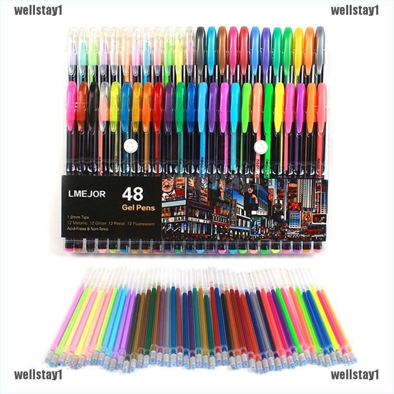 [well] 48 Colors Gel Pens Rollerball Pastel Neon Sketch Drawing Color ...