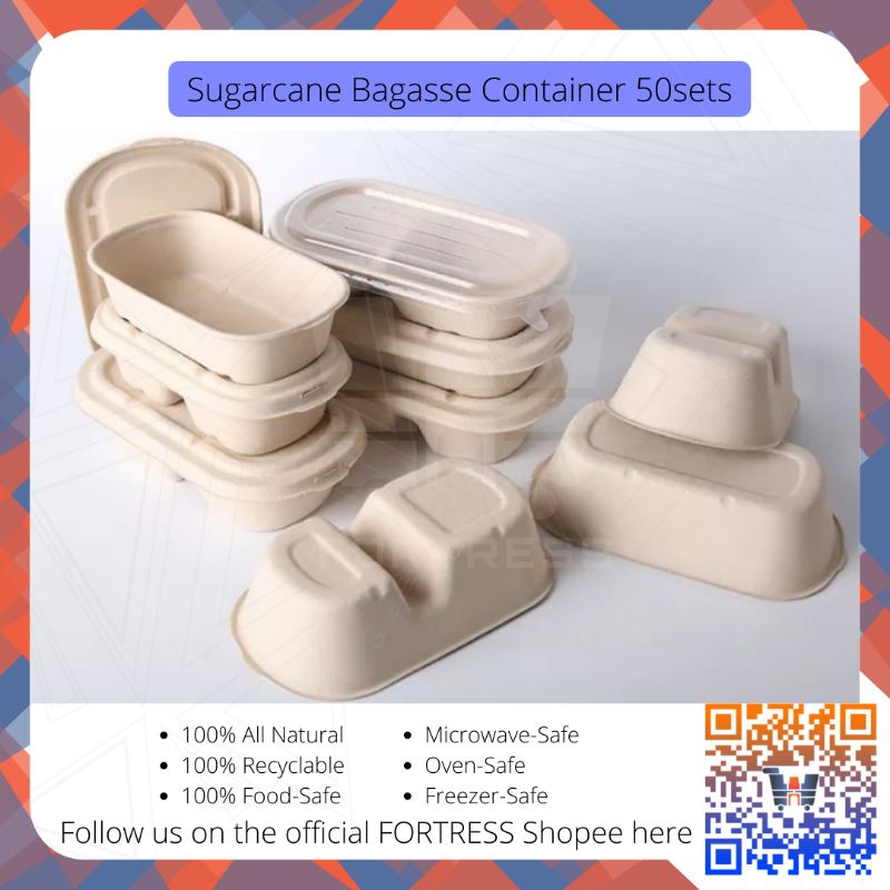 Sugarcane Bagasse Microwavable Food Containers Oval (500ml/650ml/850ml/1000ml) 50pcs per pack ...