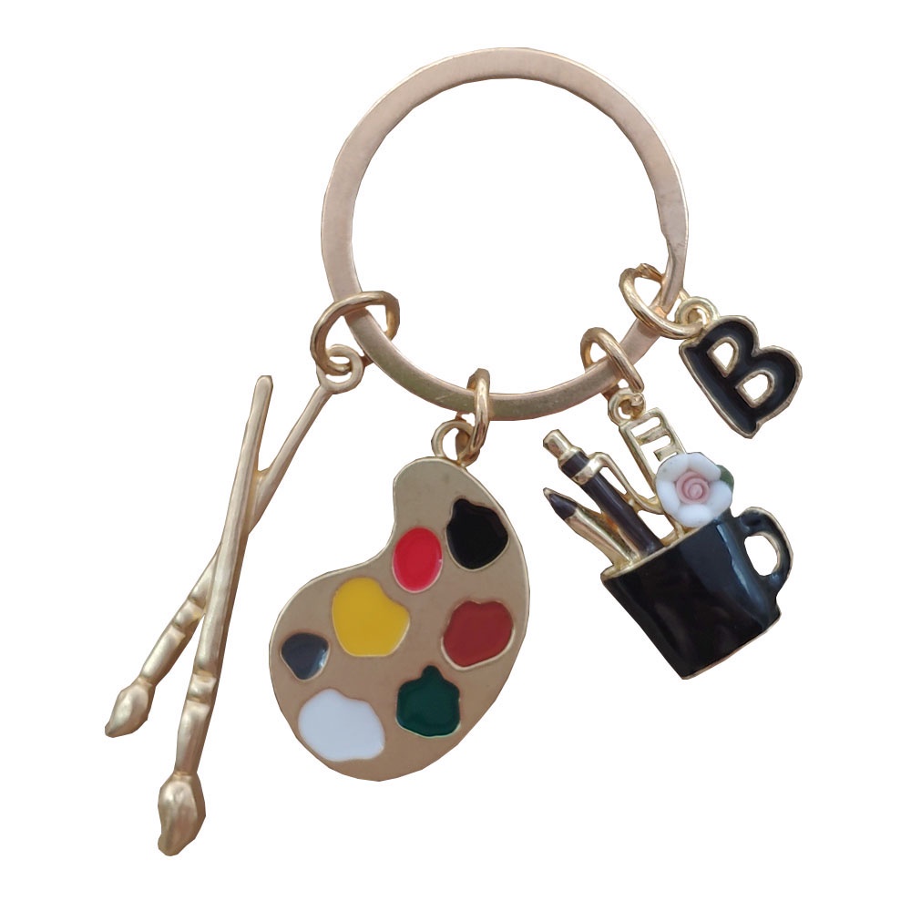 Black A-Z Enamel KC Gold Plated Drawing Board Paint Brush Keychain Key ...