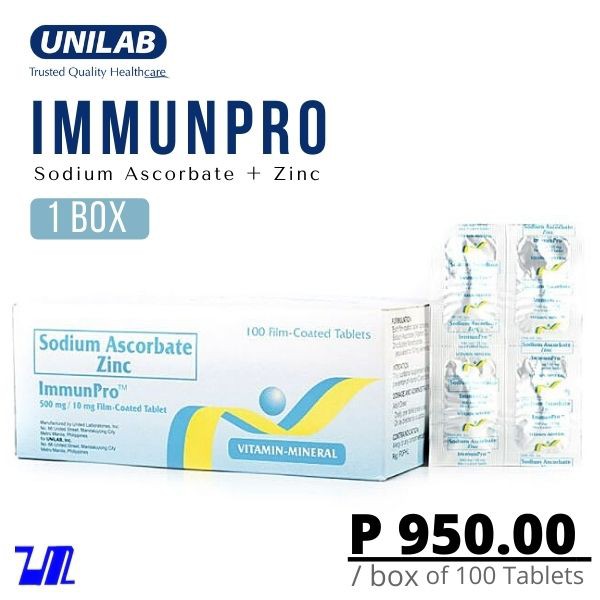 Unilab Immunpro Sodium Ascorbate with Zinc 500mg 100 Tablets/Box ...