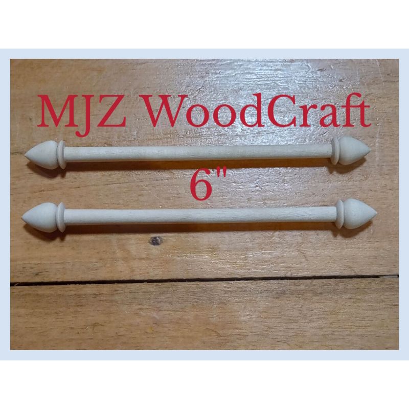 Unpainted / Natural Wooden Scroll Rod (Pointed Tip) 6" ( 10pcs ...