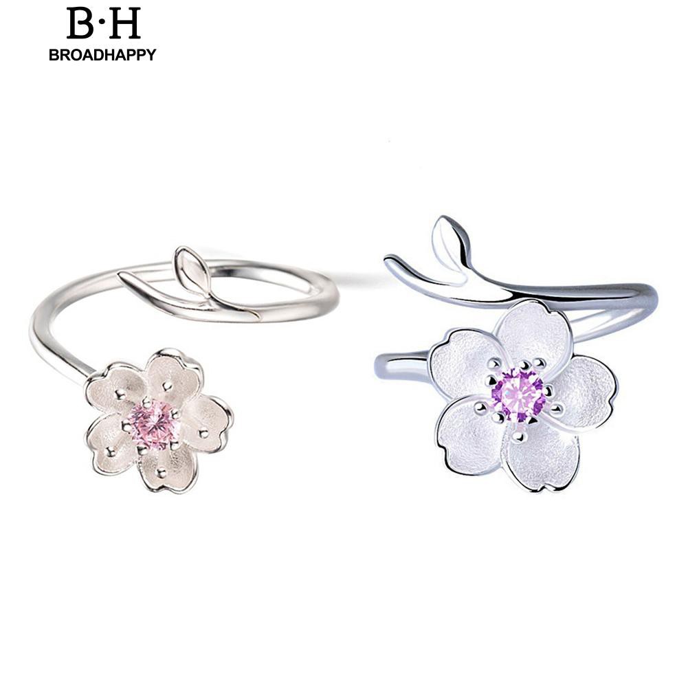925 Sterling Silver Plated Cherry Blossom Sakura Open Ring | Shopee ...