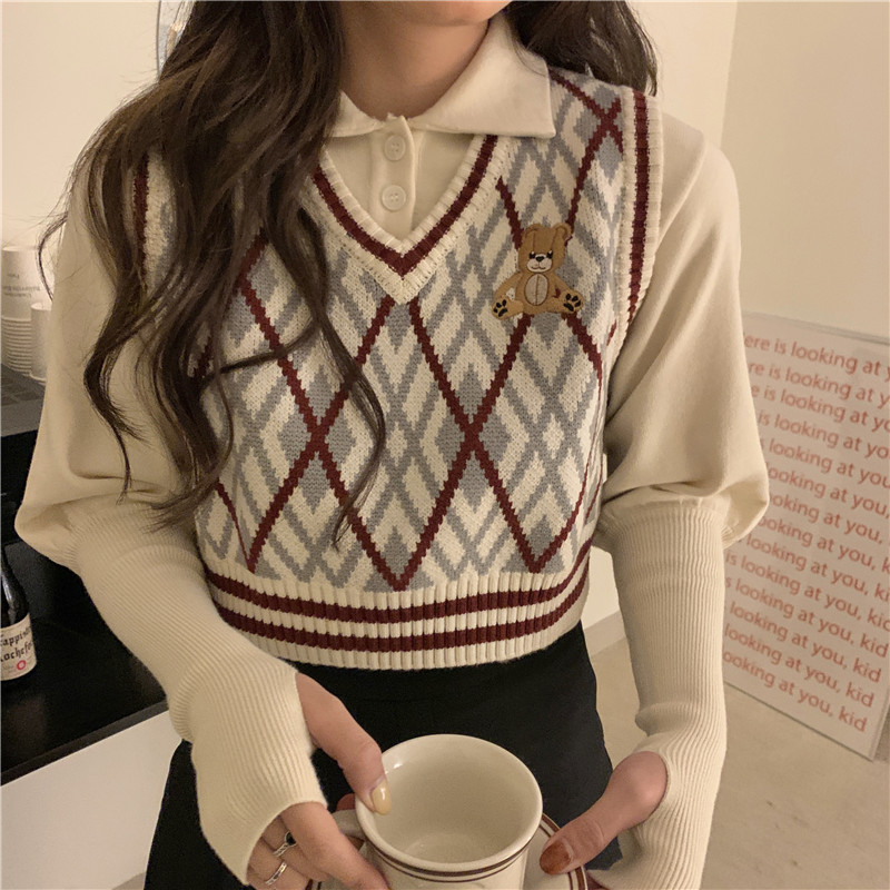 Korean Women Knitted Vest Sleeveless Retro V-Neck Sweater Vests ...