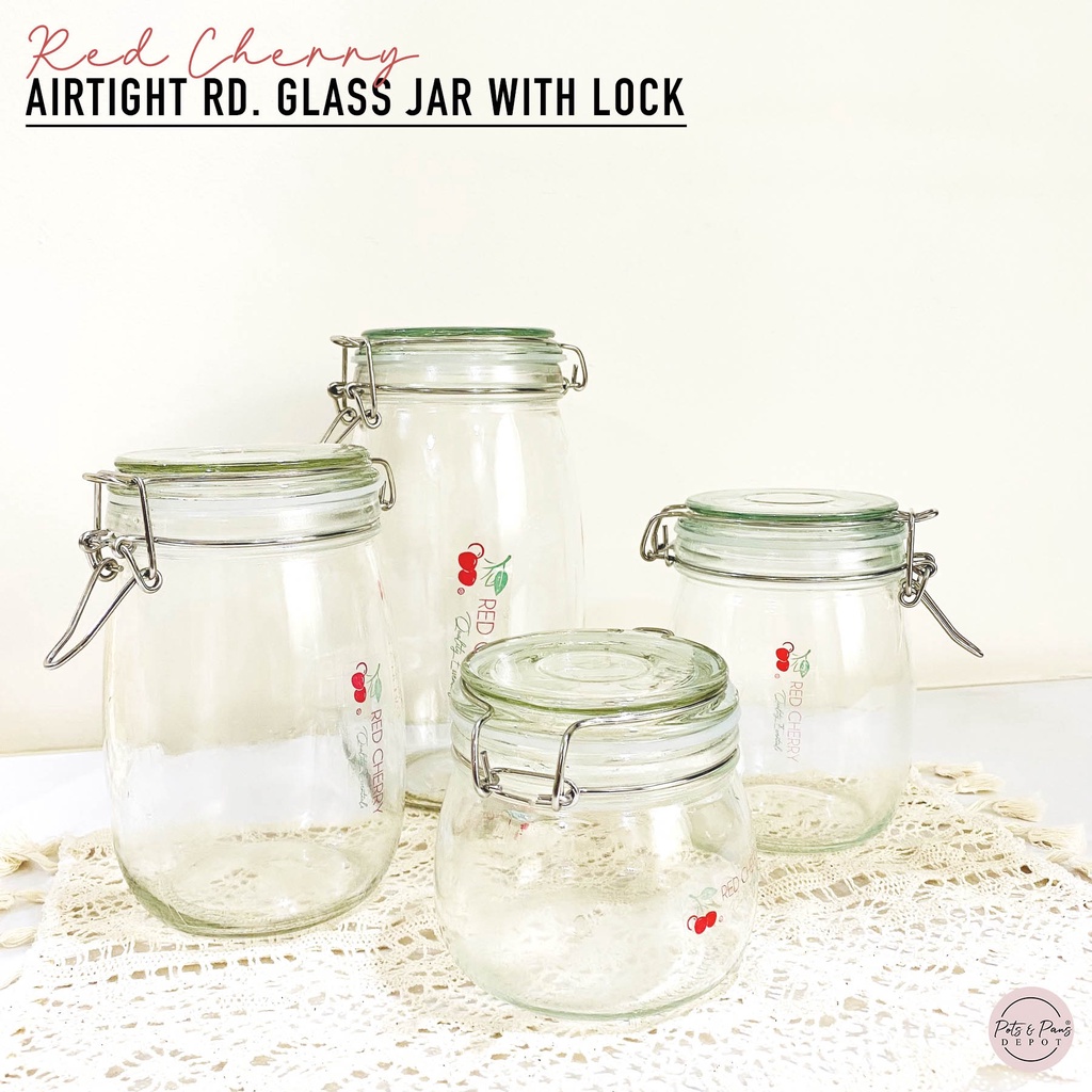 Red Cherry Airtight Round Glass Jar with Lock | Shopee Philippines