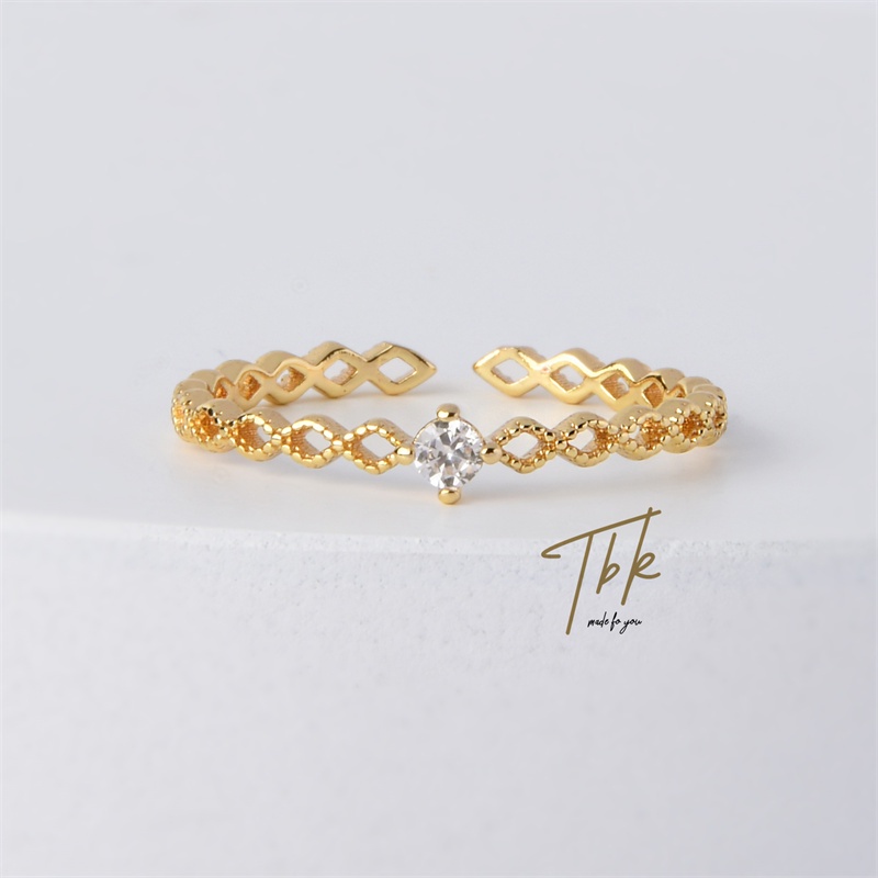 TBK 18K Gold Cubic Zirconia Adjustable Open Ring For Women 906R ...