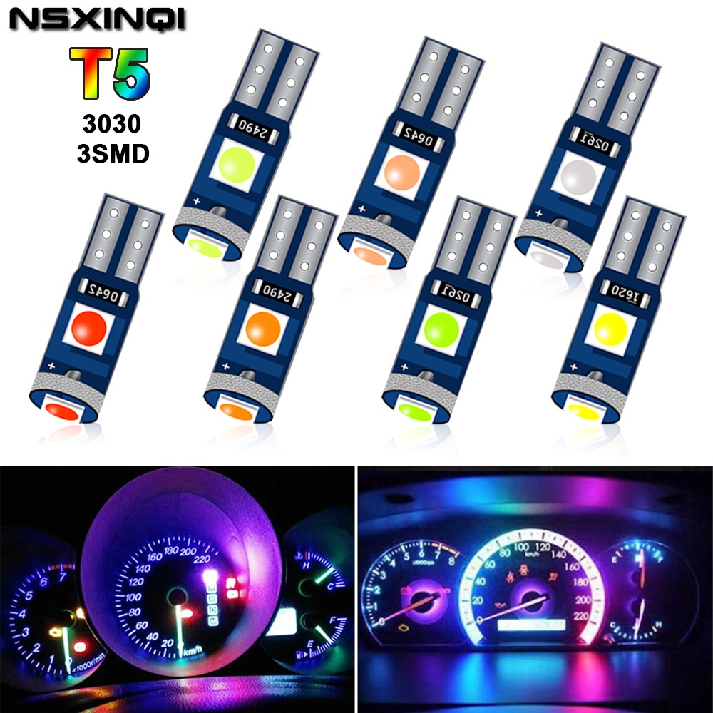 10x T5 Led Bulb 3SMD 3030 Chips Super Bright W3W W1.2W Car Dashboard Instrument Panel Lamp ...