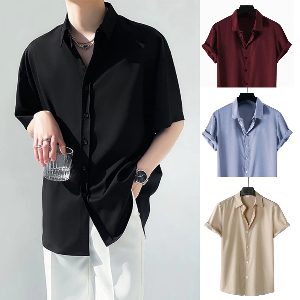 Huilishi Oversized Polo For Men Plain Short Sleeve Classic 6 Colors