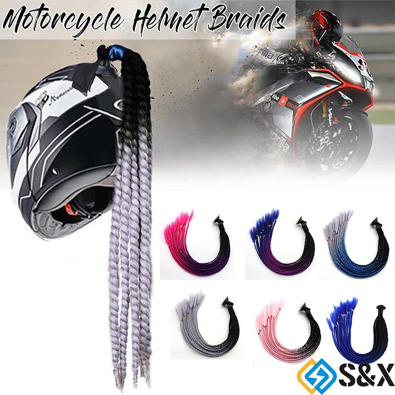 Decorate Gradient Motorcycle Helmet 12 Braids Women Ponytail Helmet ...