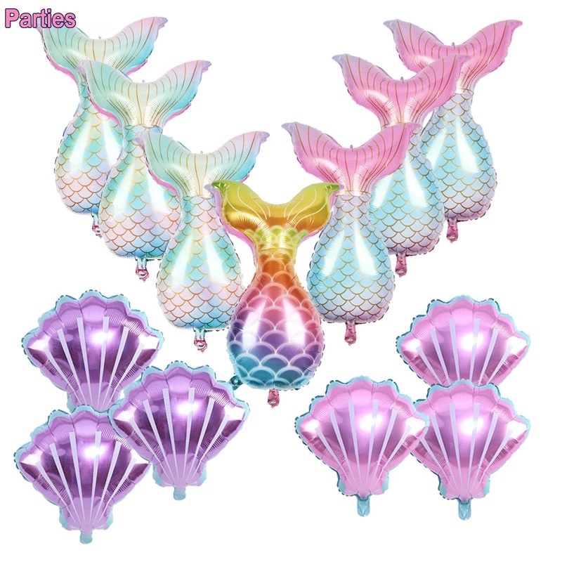 Gradient Mermaid Tail Balloons White Round Foil Balloon Kids Birthday ...