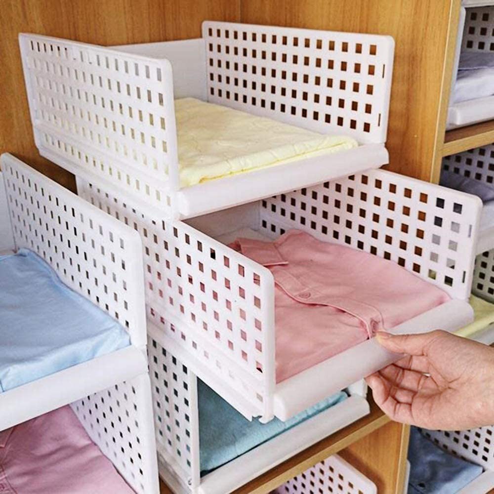 Wardrobe Storage Plastic Drawer Organizer Stackable Shelf Baskets Cloth ...