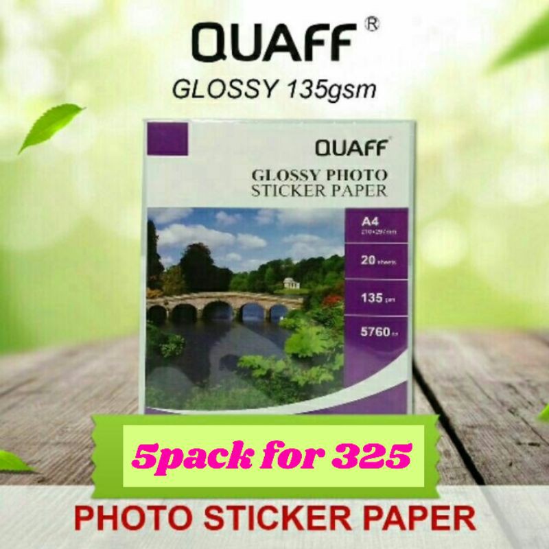 QUAFF GLOSSY PHOTO STICKER PAPER 5pack..every order 20sheets.per pack ...