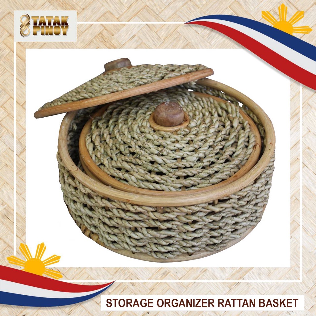 TATAK PINOY Rattan Basket Storage Baskets Shelf Organizer Container ...