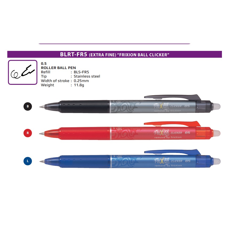 Pilot Frixion Retractable Clicker Pen (Black, Blue, Red) | Shopee ...