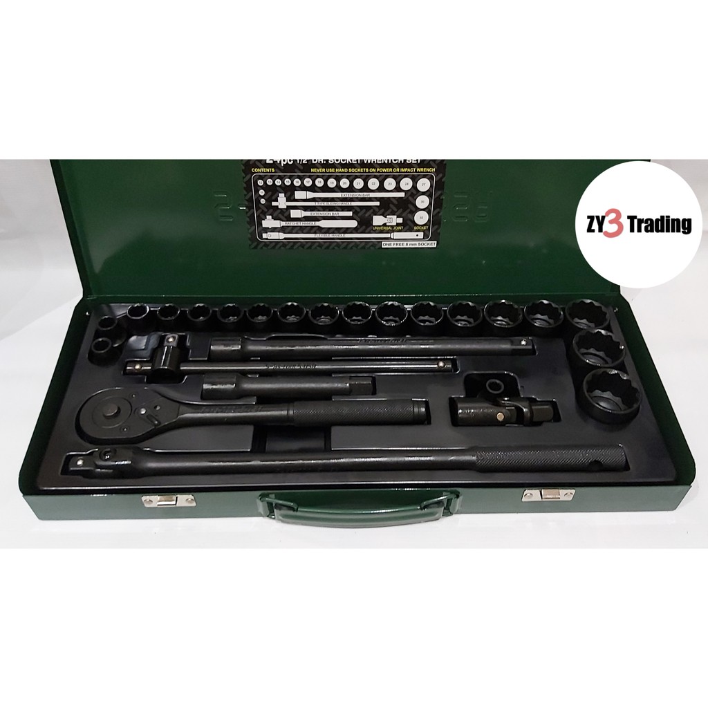 S-ks 24 Pcs. 1/2" Drive Socket Wrench Set 12 Point (Flower Type ...