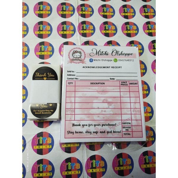 Customized / Personalized Receipt and 100pcs Thank you sticker Bundle ...