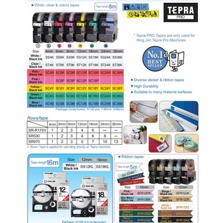 KING JIM TEPRA TAPE CARTRIDGES FOR SR TEPRA PRO MACHINE; Made in Japan ...
