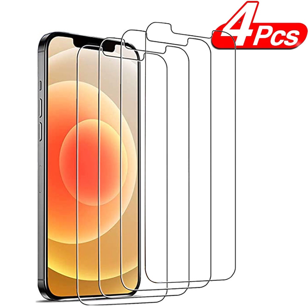 4PCS Full Cover Tempered Glass For Iphone 14 Pro Max 12 13 Mini 11 XS XR X SE 2022 2020 Screen ...