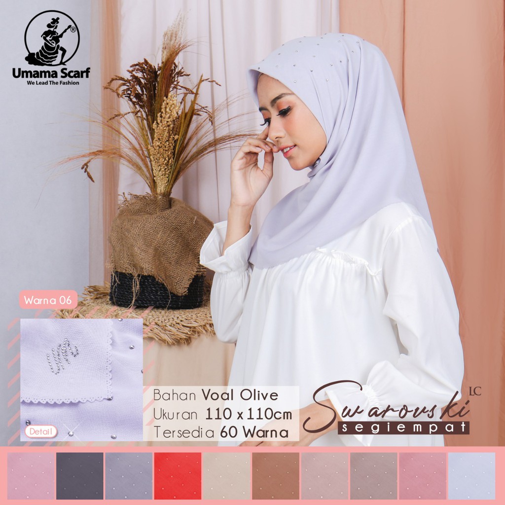 Scarf Umama - Hijab Voal Umama - Hijab Quadrangle Olive Voal Swarovski Lc - Plain Veil | Shopee ...