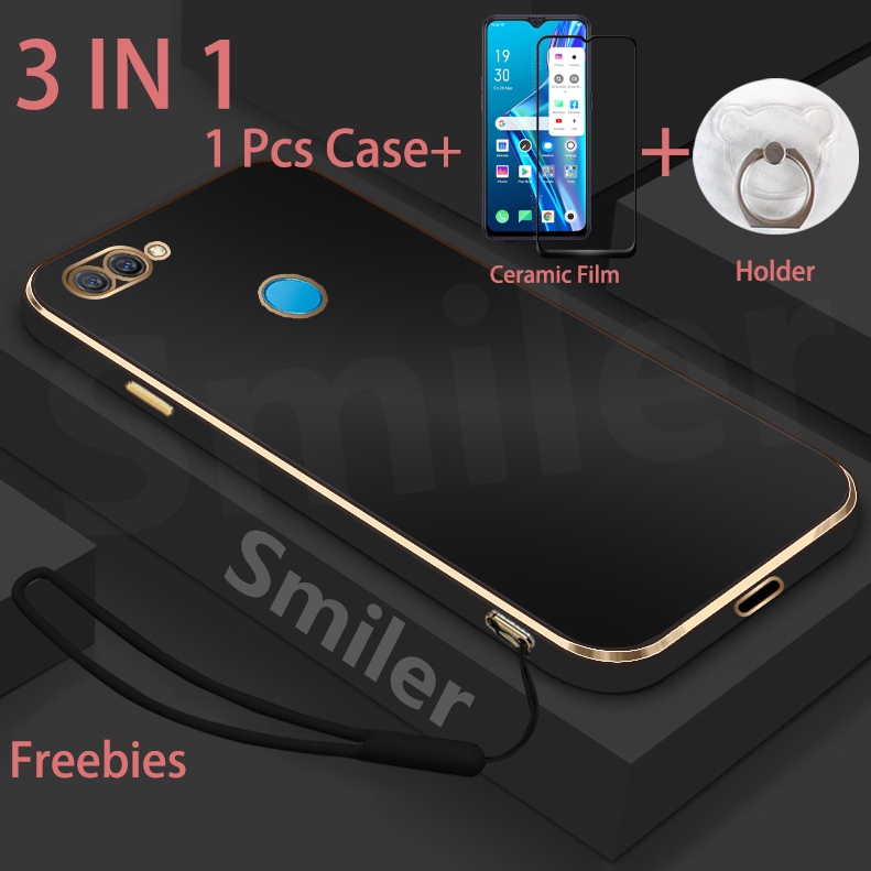 3 IN 1 OPPO A12 A5s A7 Electroplated Lanyard Case with Tempered Glass ...