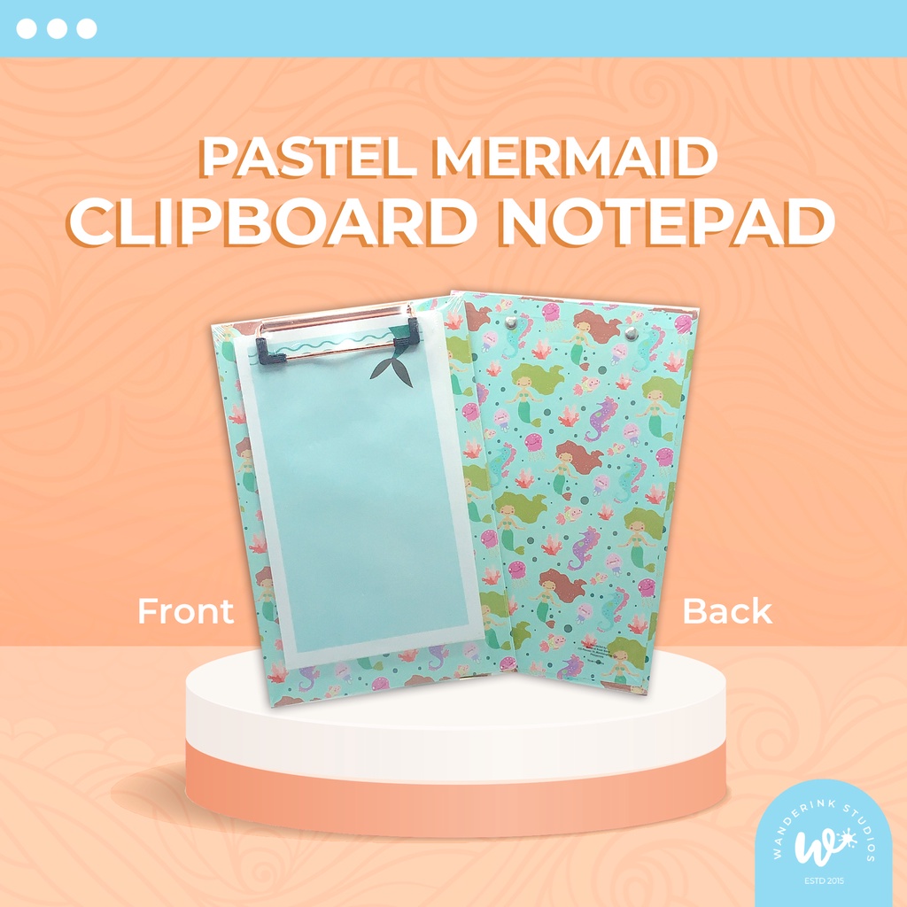 Pastel Mermaid Clipboard Notepad Souvenir Kids Office Desk Blue Green ...
