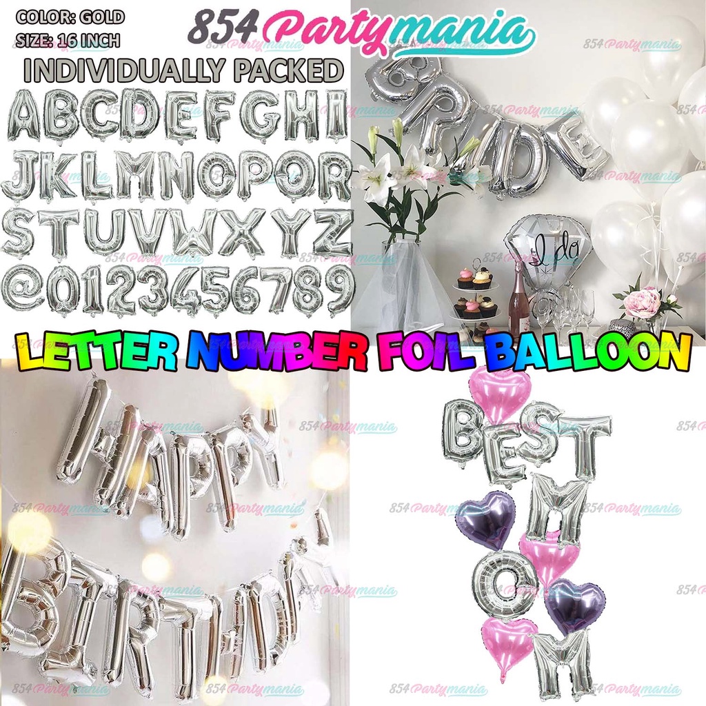 Silver Letter Foil balloon Number balloons letter balloons 16 inch ...