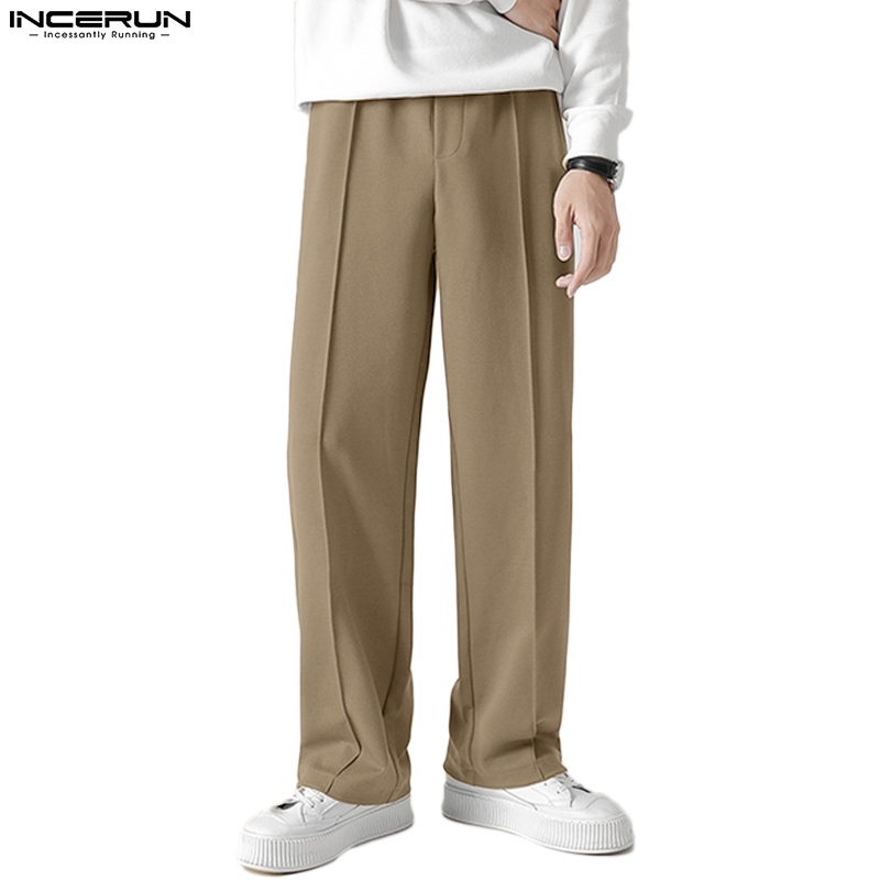 INCERUN Men S-5XL Straight Solid Color Baggy Slacks Wide Leg Trousers ...