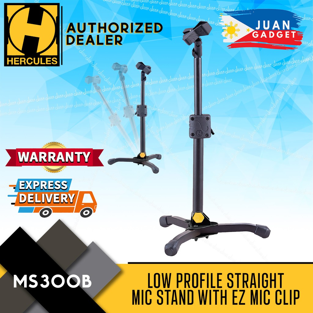 Hercules MS300B Low Profile Straight Microphone Stand with EZ Mic Clip ...