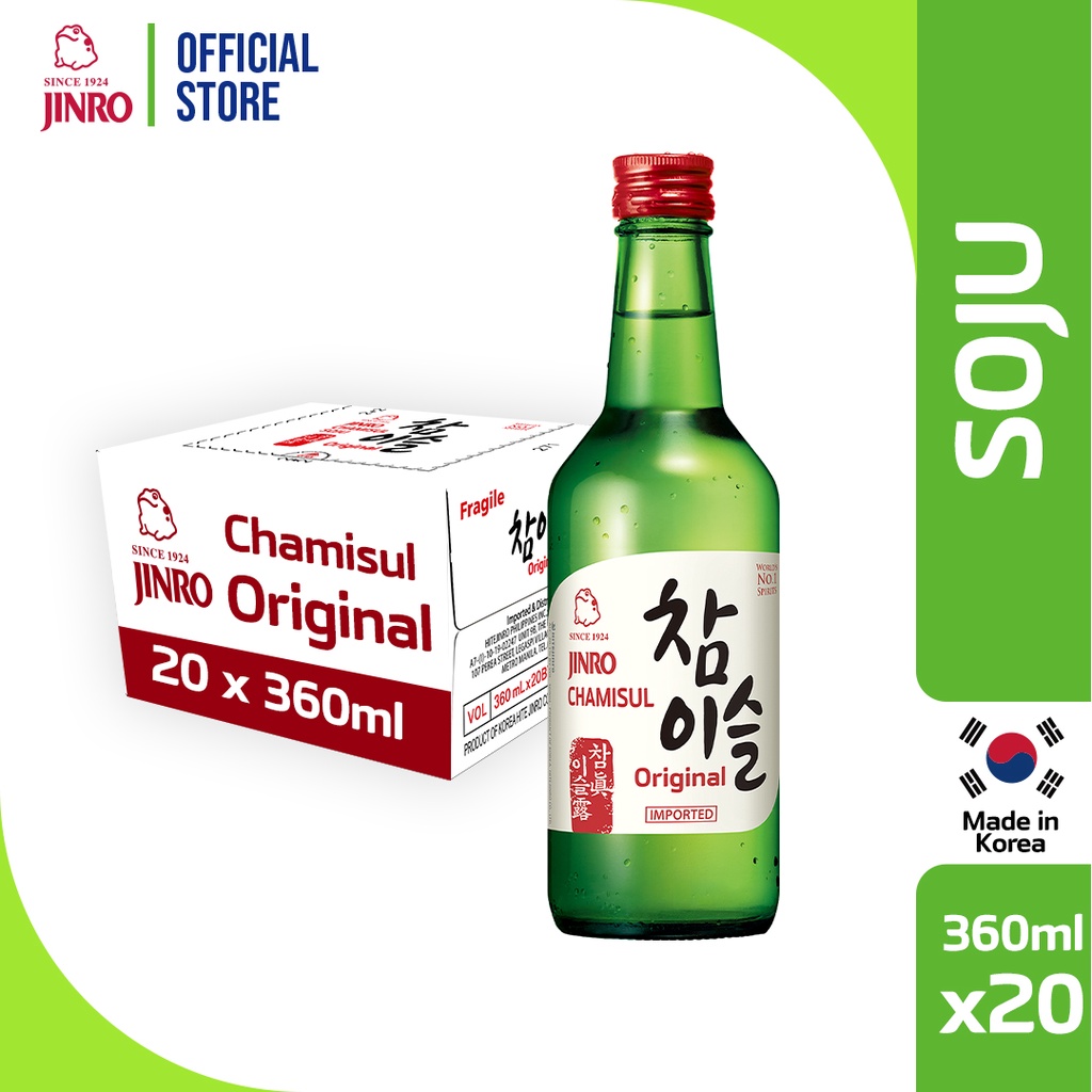 Jinro Chamisul Original Soju 360ml Case of 20 FREE 20 Shot Glasses ...
