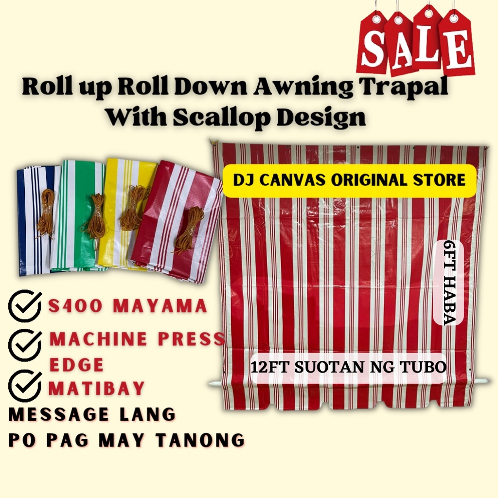 6ft x 12ft HIGH QUALITY ROLL UP ROLL DOWN AWNING STRIPE Tarpaulin ...