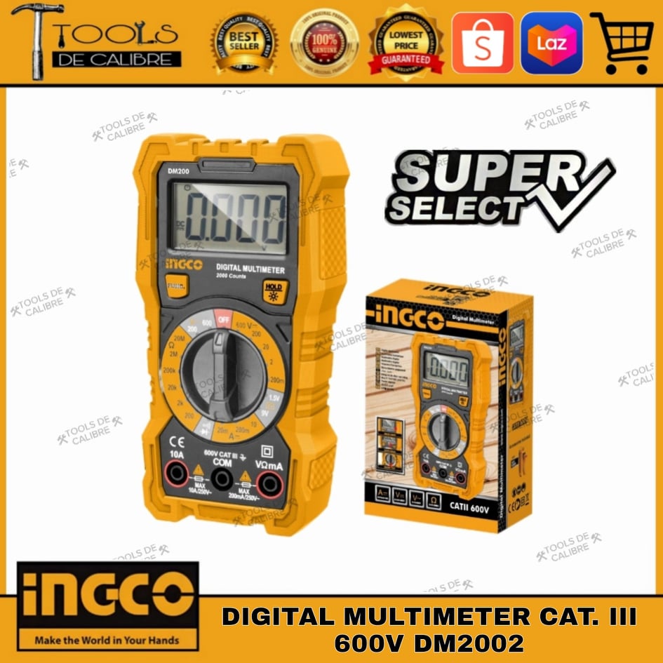 INGCO Digital Multimeter Tester CAT.III 600V IPT DM2002 SUPER SELECT ...