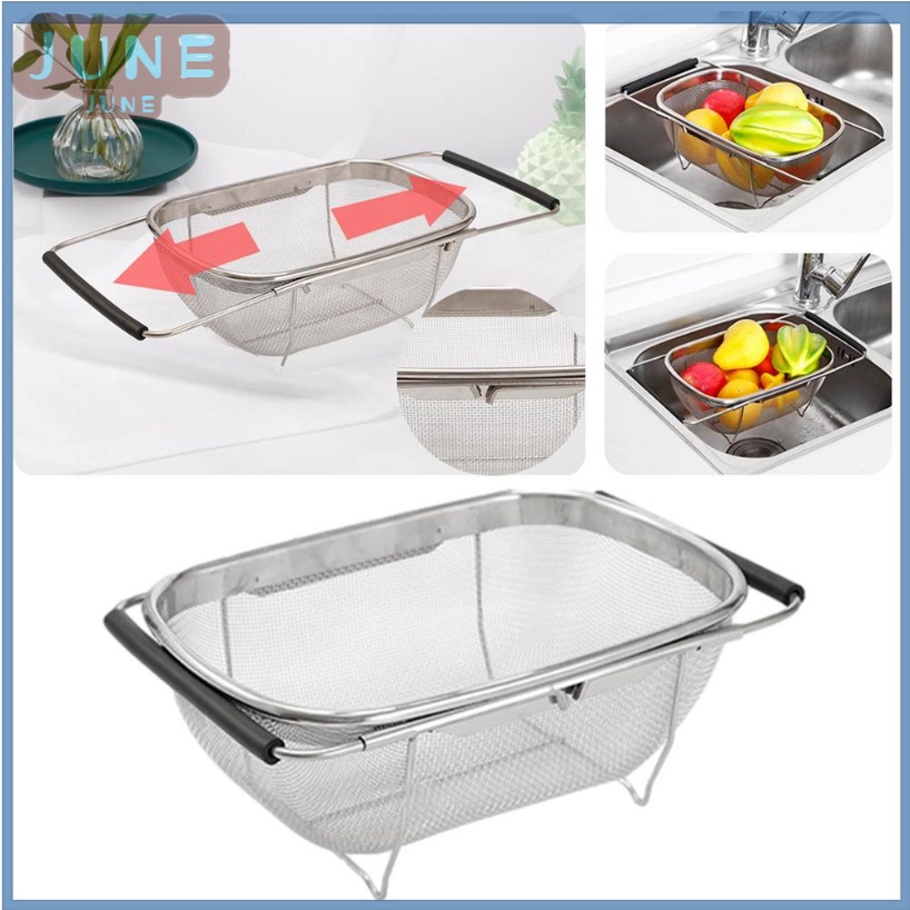 Expandable Drain Basket Stainless Steel Oval Colander Sink Vegetables ...