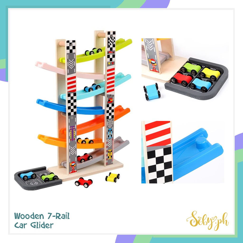 SOBY PH- Montessori Toys Wooden Car Ramp Racer Toy Vehicle Set with 7 ...