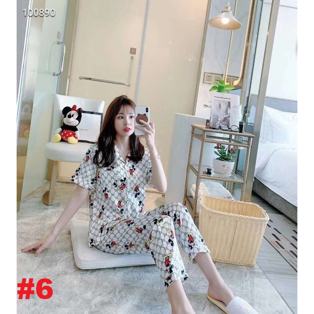 new silk sleepwear pajama shortsleeve (mickey) | Shopee Philippines
