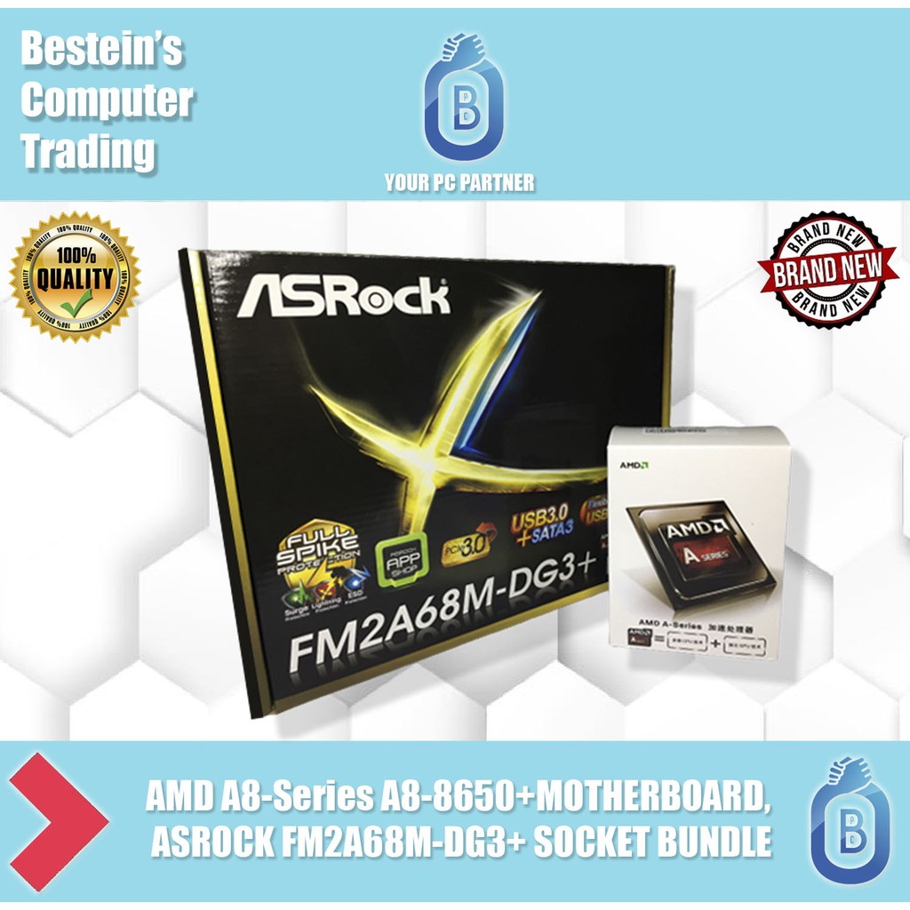 AMD A8-Series A8-8650+MOTHERBOARD, ASROCK FM2A68M-DG3+ SOCKET BUNDLE ...