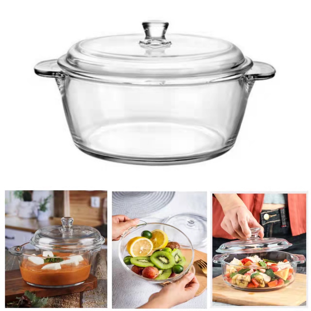 Heat Resistant Glass Round Salad Bowl With Handle And Glass Lid Shopee Philippines