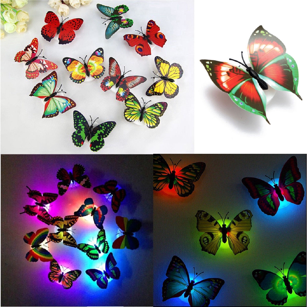 3D Butterfly LED Wall Stickers Lights Home DIY Family Room | Shopee ...