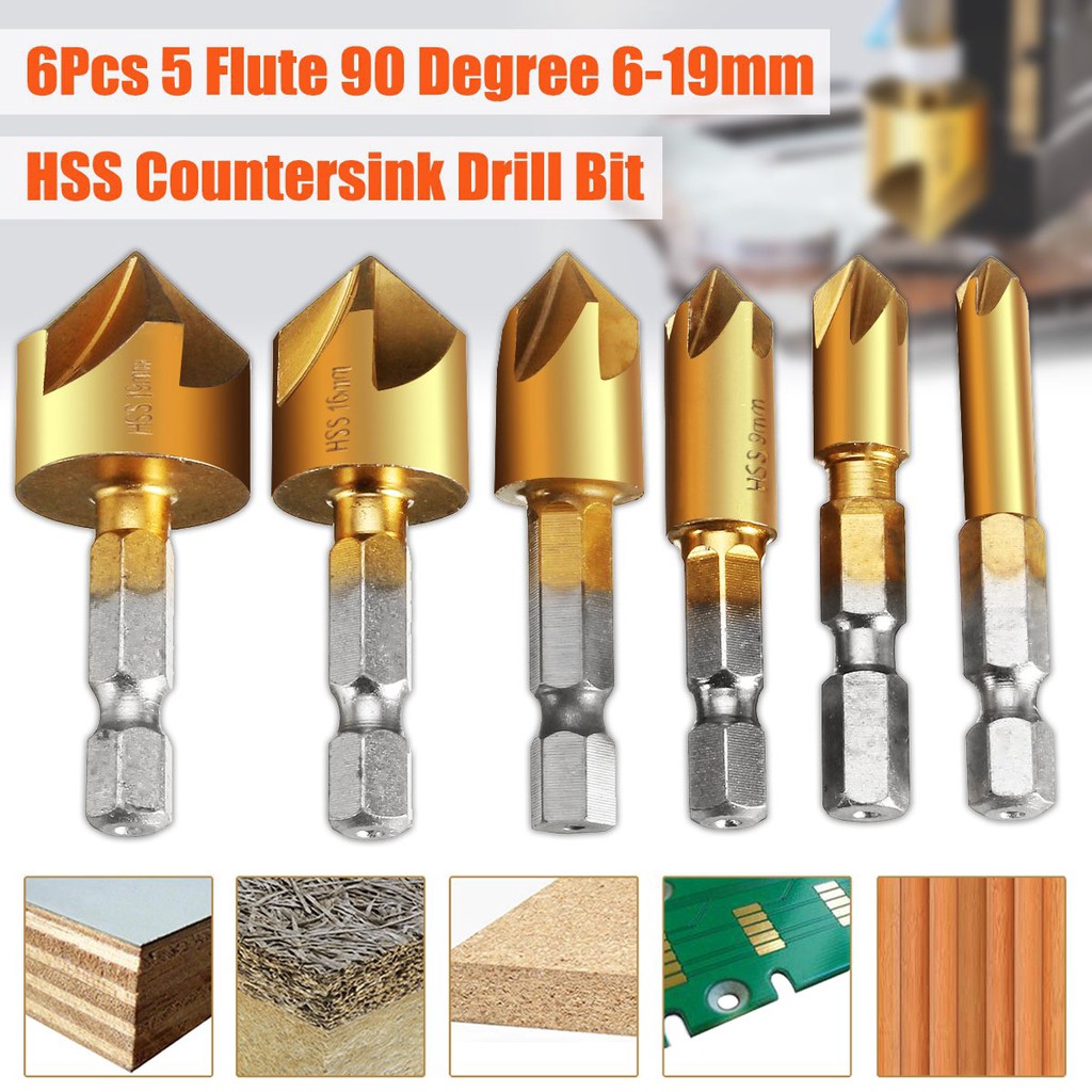6 Pcs Countersink Drill Bit, Baban Countersink Drill Bit Set 1/4'' Hex ...