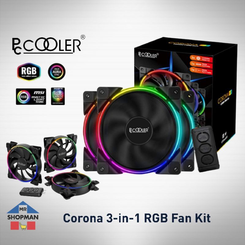 PCCOOLER Corona 3 in 1 Kit RGB Fan Pc Cooler / Add on Pcooler Fans ...