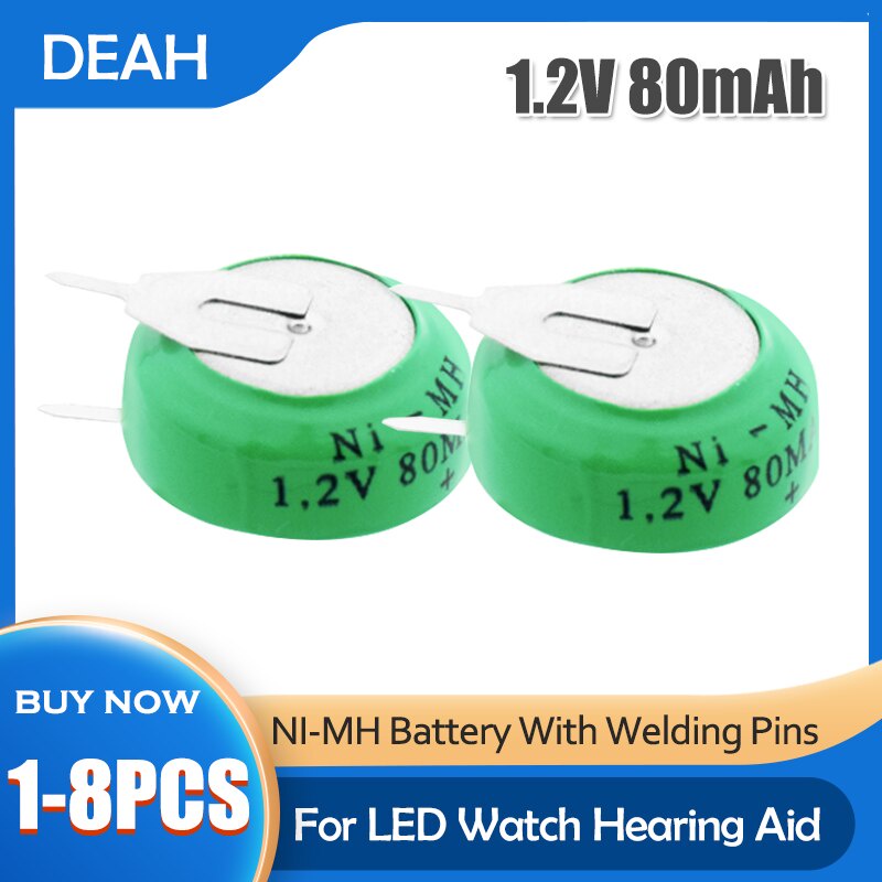 1.2V 80mAh NiMH rechargeable battery with solder pins for timer solar ...